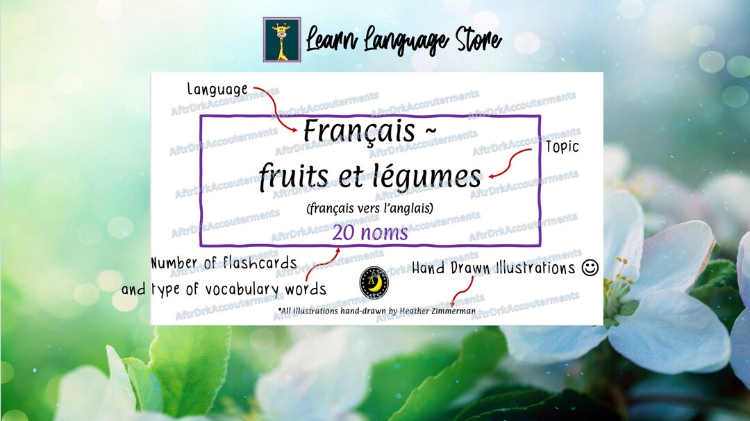 French Fruits & Vegetables Flashcards-digital - Etsy