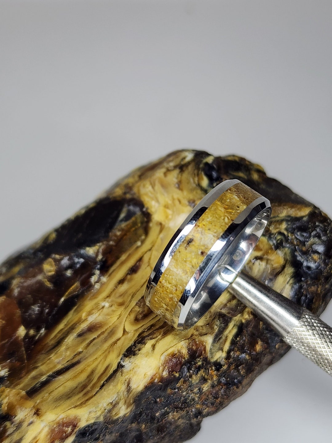 Crushed Amber in Stainless Steel Inlay Ring -handcrafted to Order - Etsy