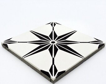 Moroccan Handmade Cement Tiles 8 Inch X 8 Inch Black and | Etsy