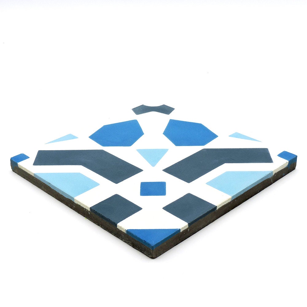 Moroccan Handmade Cement Tiles 8 Inch X 8 Inch Blue Andwhite, Melah ...