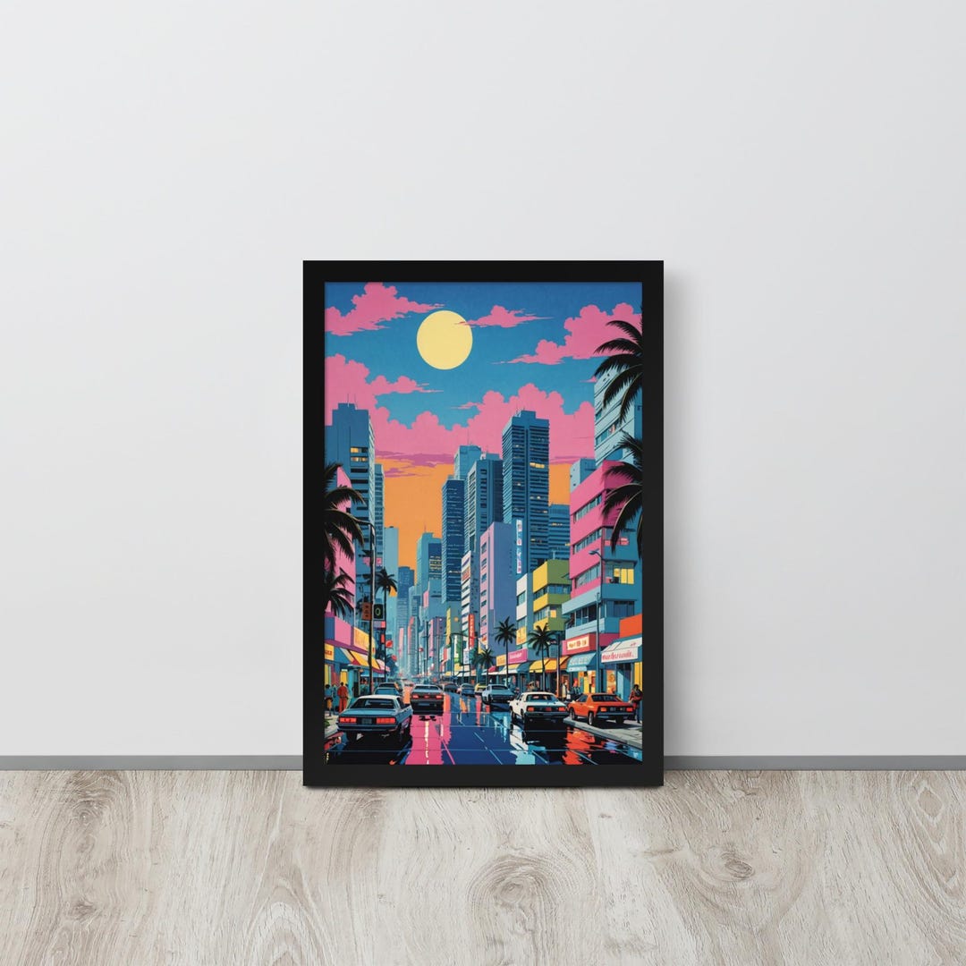 Exotic Coastal 80s City Framed Wall Art Miami Vice-inspired Retro ...