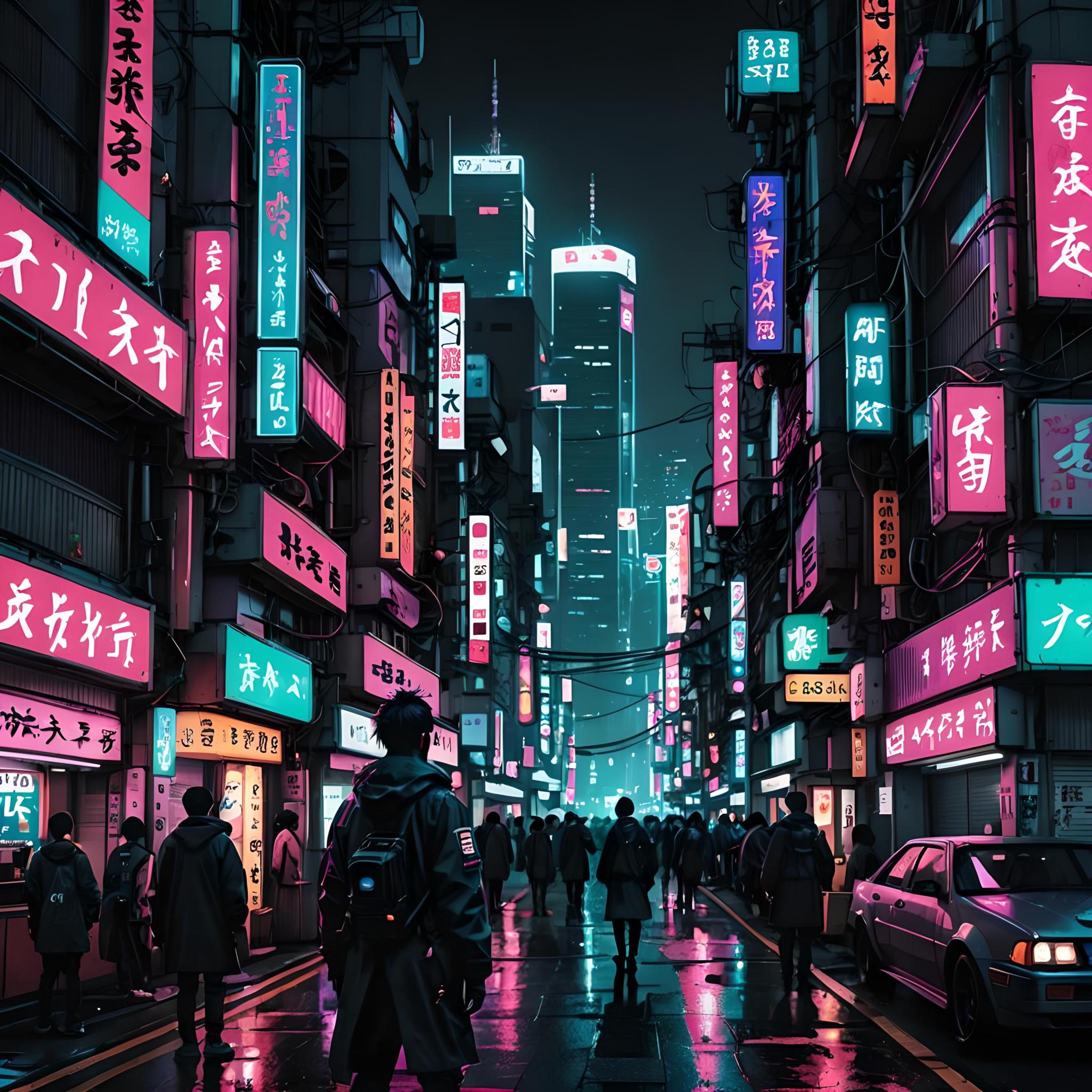 Japanese Cyberpunk City Digital Art Gritty Neon Dystopian Urban ...