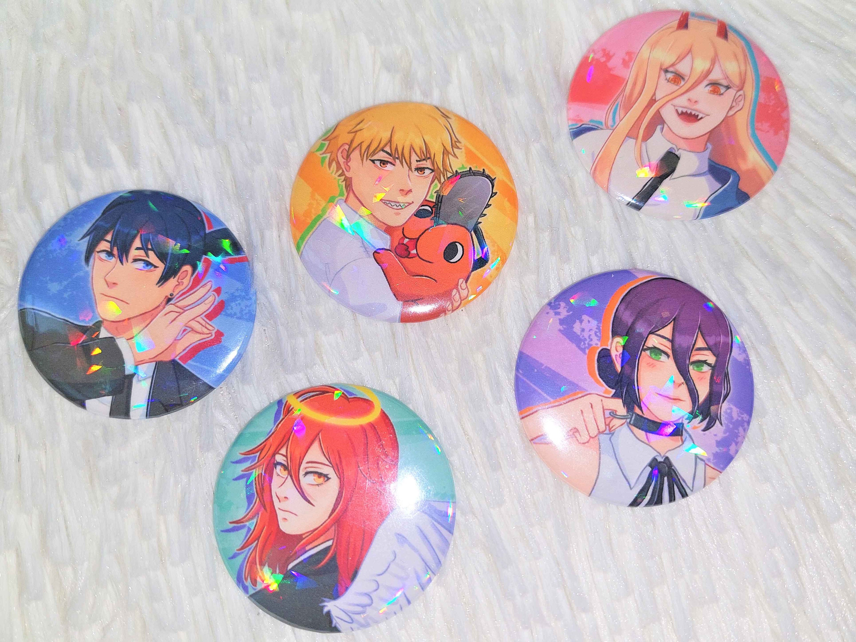 Anime Inspired Holo Button Badges - Etsy