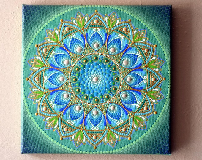 Mandala Painting Original Canvas Wall Art 8x8" Dot Art Acrylic Painting ...