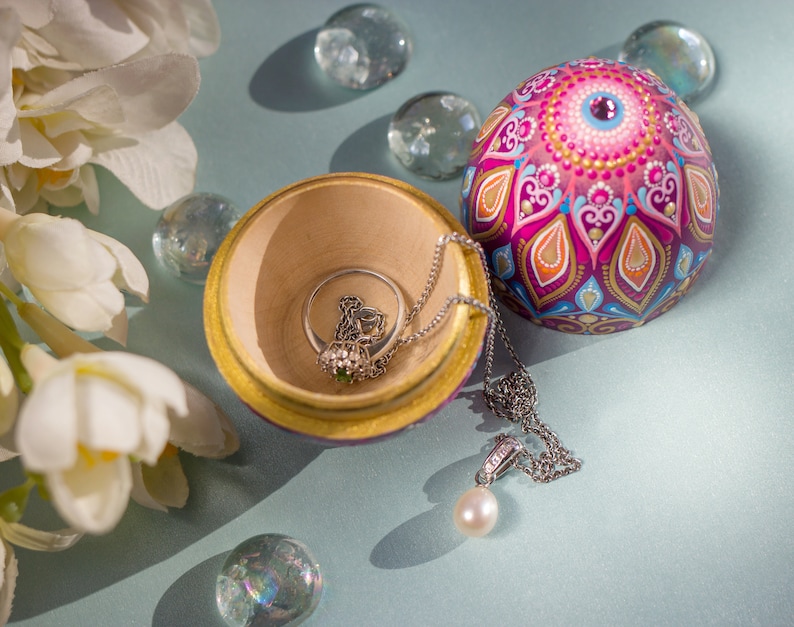 Hand Painted Easter Egg Box: Mandala Dot Art Ornament, Pysanky Jewelry ...