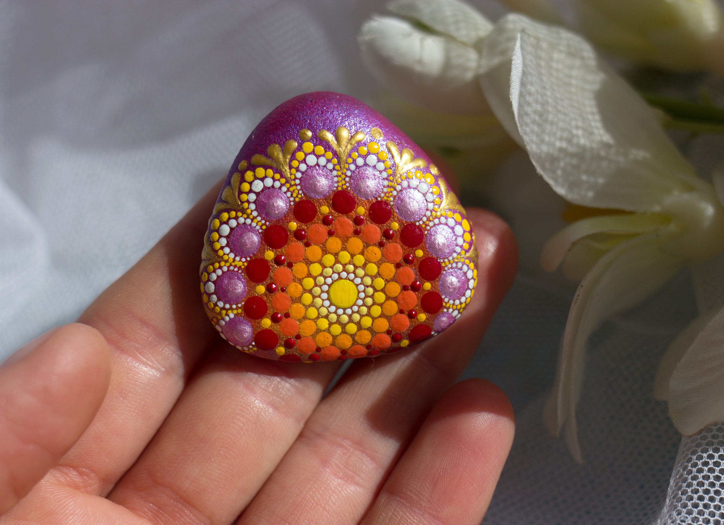 Mandala Stone Hand Painted Original Dot Art Mandala Rock Painting ...