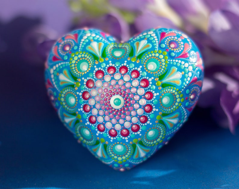 Heart Mandala Painted Rock Mandala Stone Hand Painted Original Dot Art ...