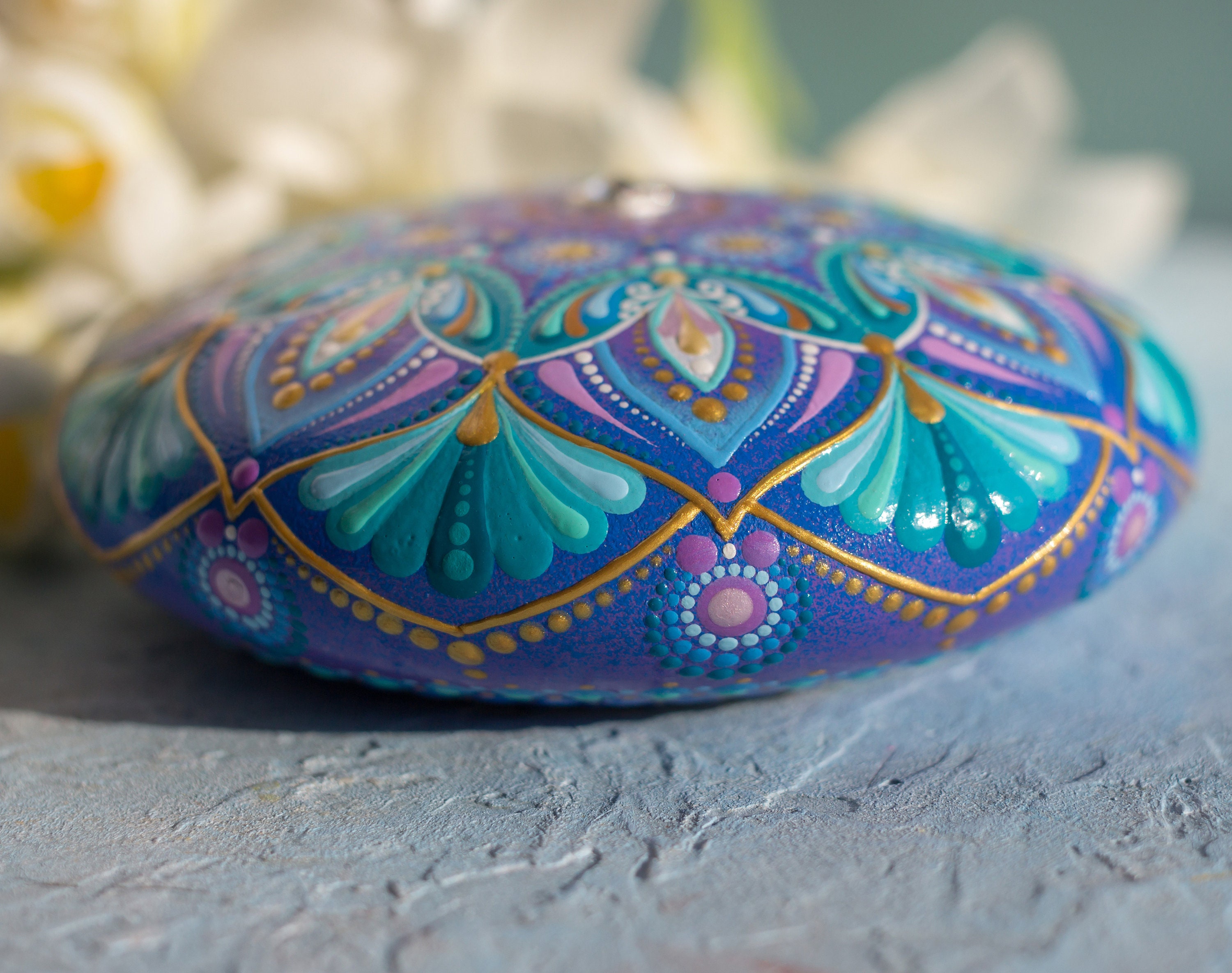 Mandala Stone Painted Rock Hand Painted Original Dot Art Mandala Rock ...