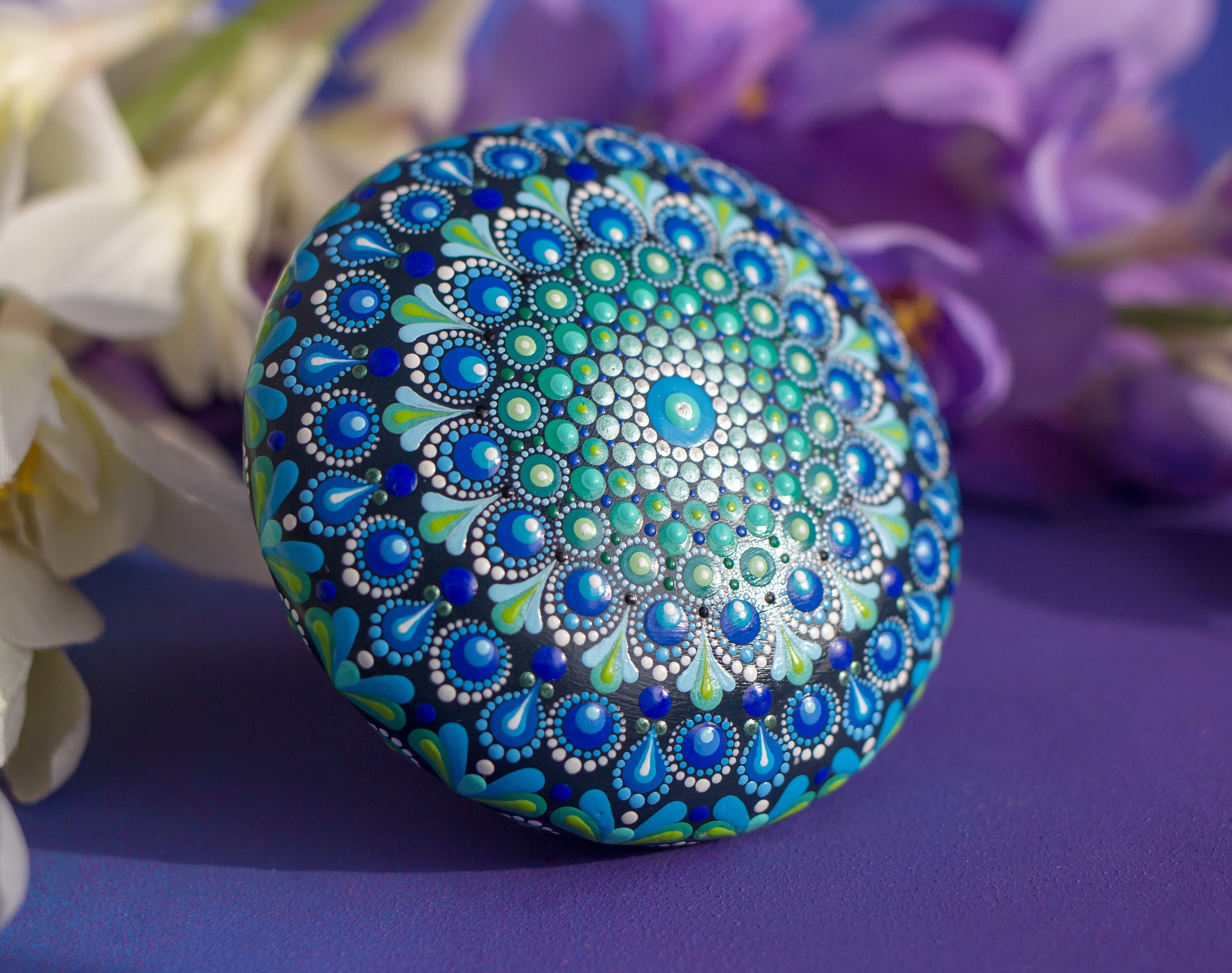 Painted Rock Mandala Stone Hand Painted Original Dot Art Mandala Rock ...