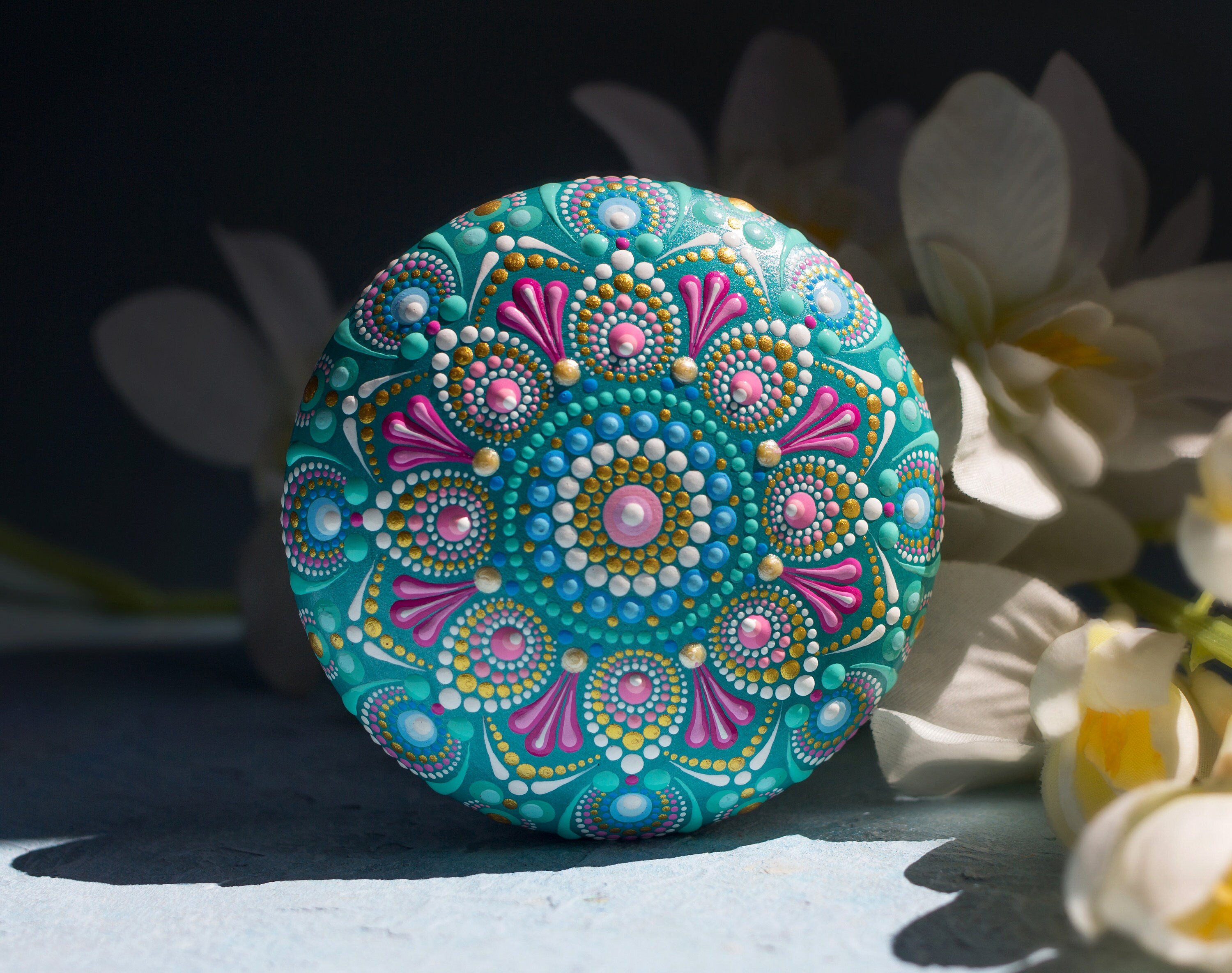 Painted Rock Mandala Stone Hand Painted Original Dot Art Mandala Rock ...