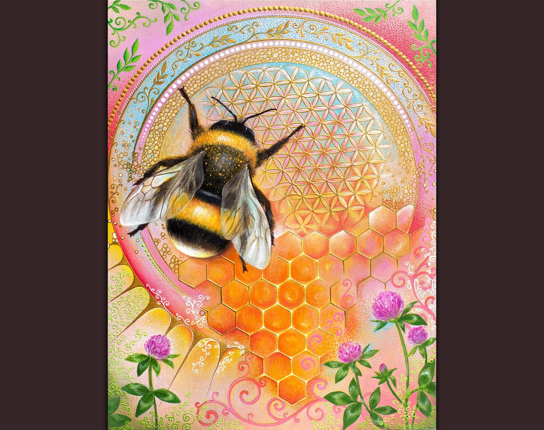 Bee Mandala Art Print: Dot Art Giclée Reproduction (12x16") - Etsy