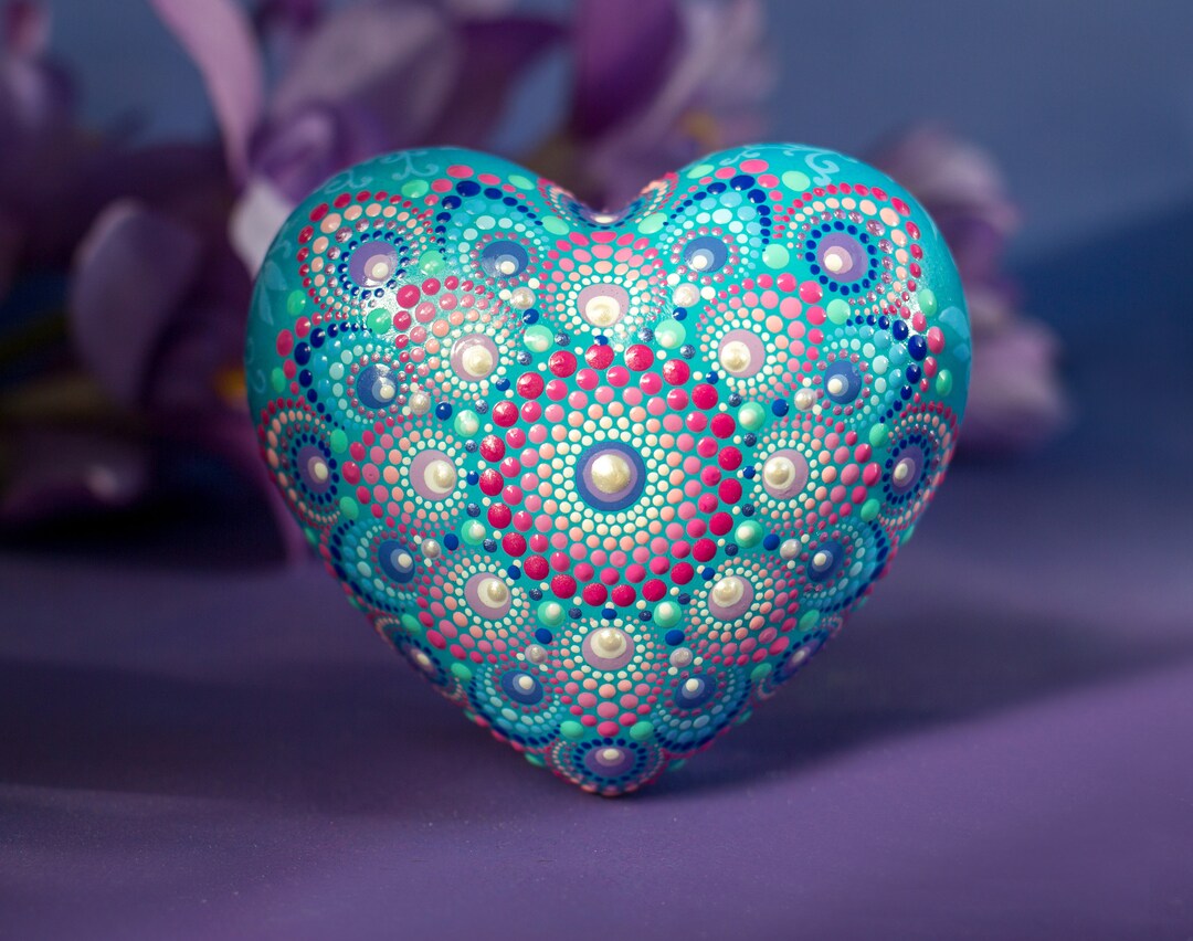 Heart Mandala Painted Rock Mandala Stone Hand Painted Original Dot Art ...