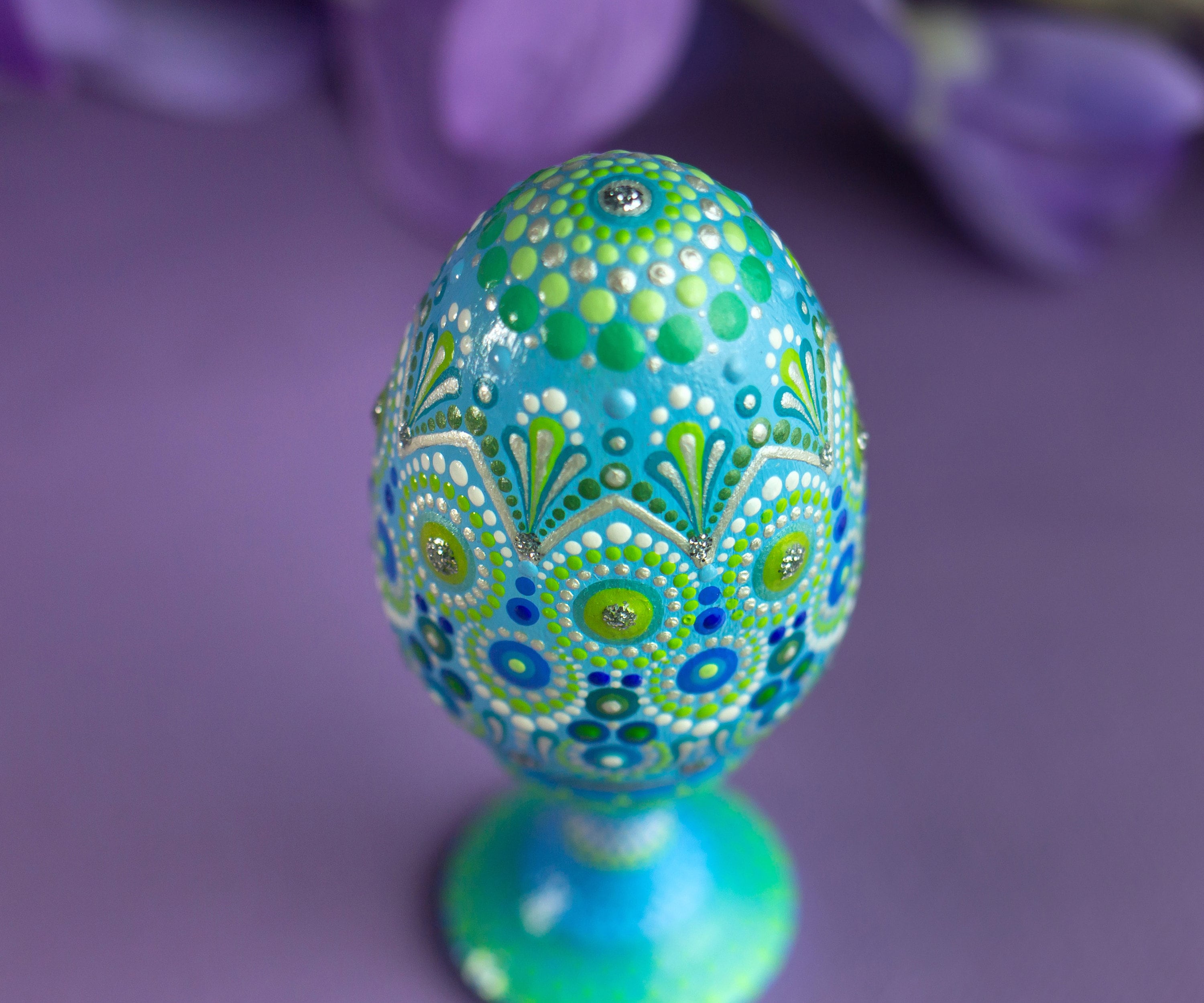 Hand Painted Easter Egg Mandala Dot Art Original Ornament Egg Wood Egg ...