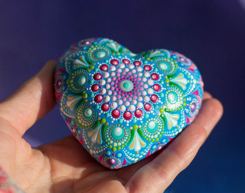 Heart Mandala Painted Rock Mandala Stone Hand Painted Original Dot Art ...