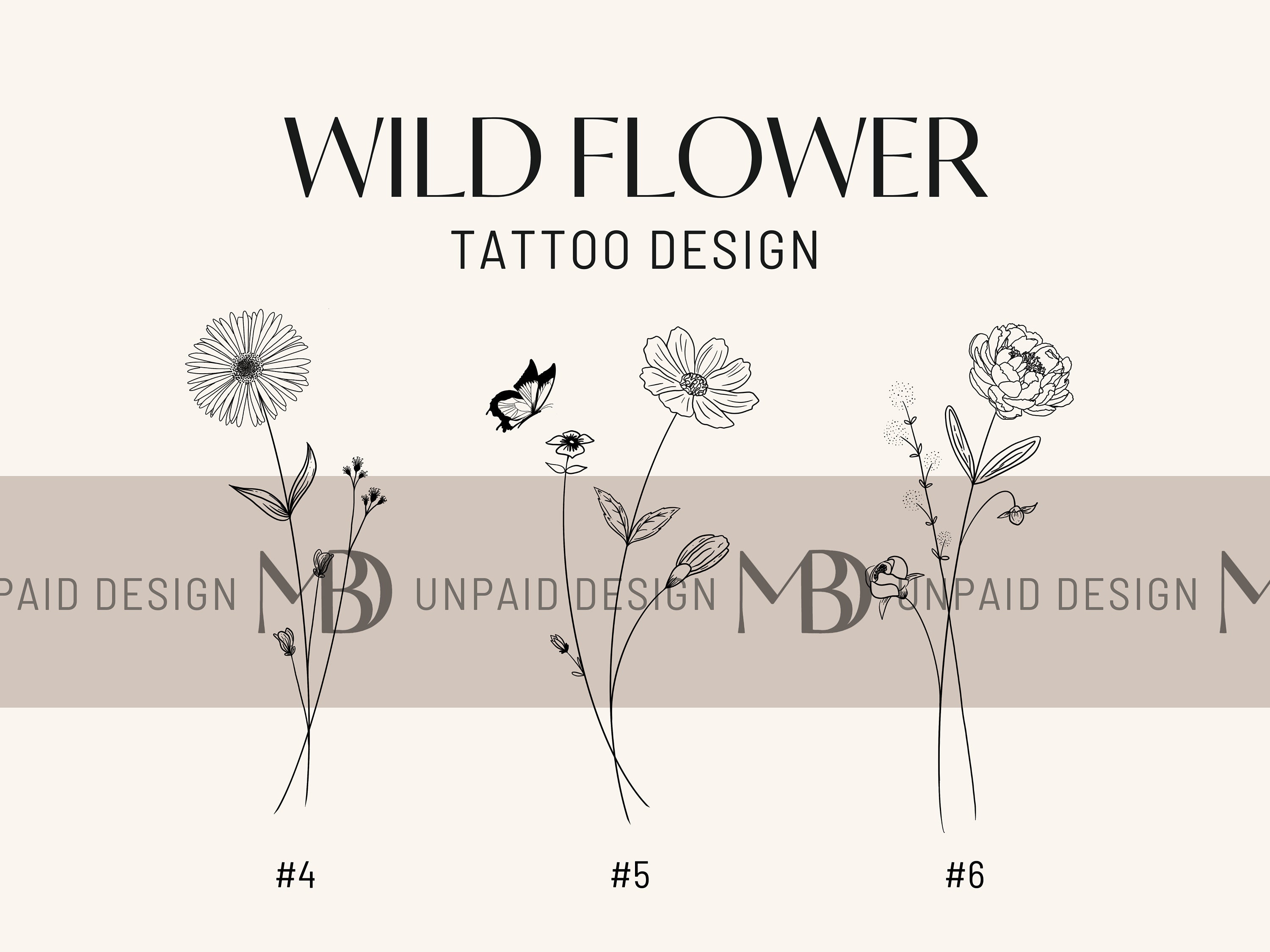 Dainty Wildflower Tattoo Design, Floral Svg, Botanical Bouquet, Birth ...