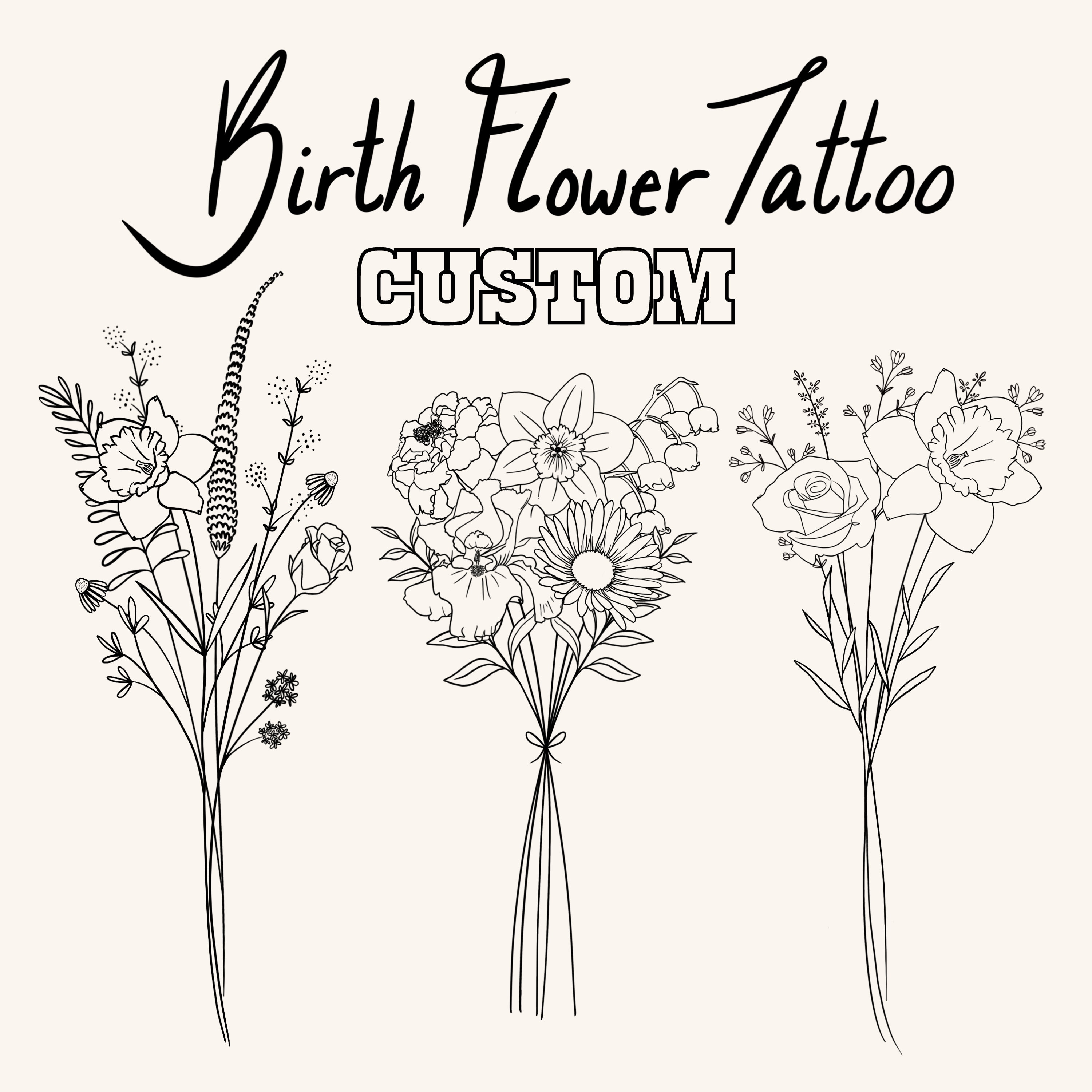Digital Custom Birth Flower Tattoo, Family Flower Bouquet, Wildflower ...