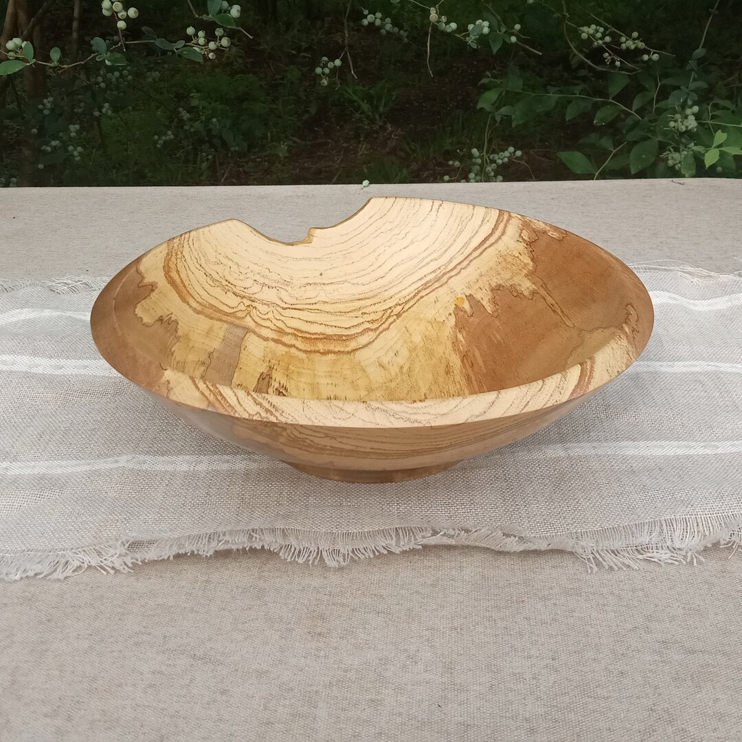 Turned Wood Bowl - Small Wood Centerpiece - Handmade Figured Pecan Wood ...
