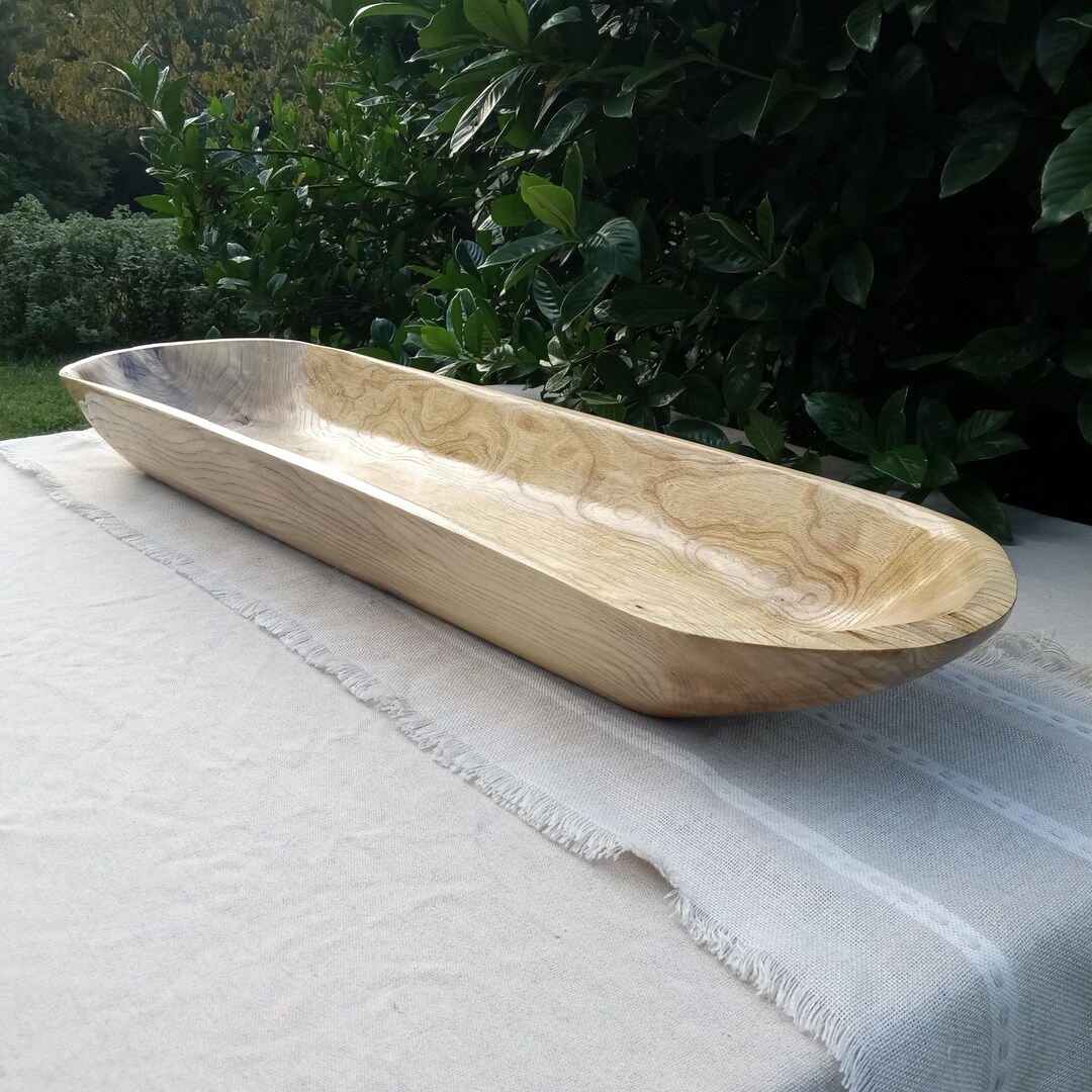 Long Wooden Trencher Handmade Wooden Dough Bowl for Dining Table Decor ...