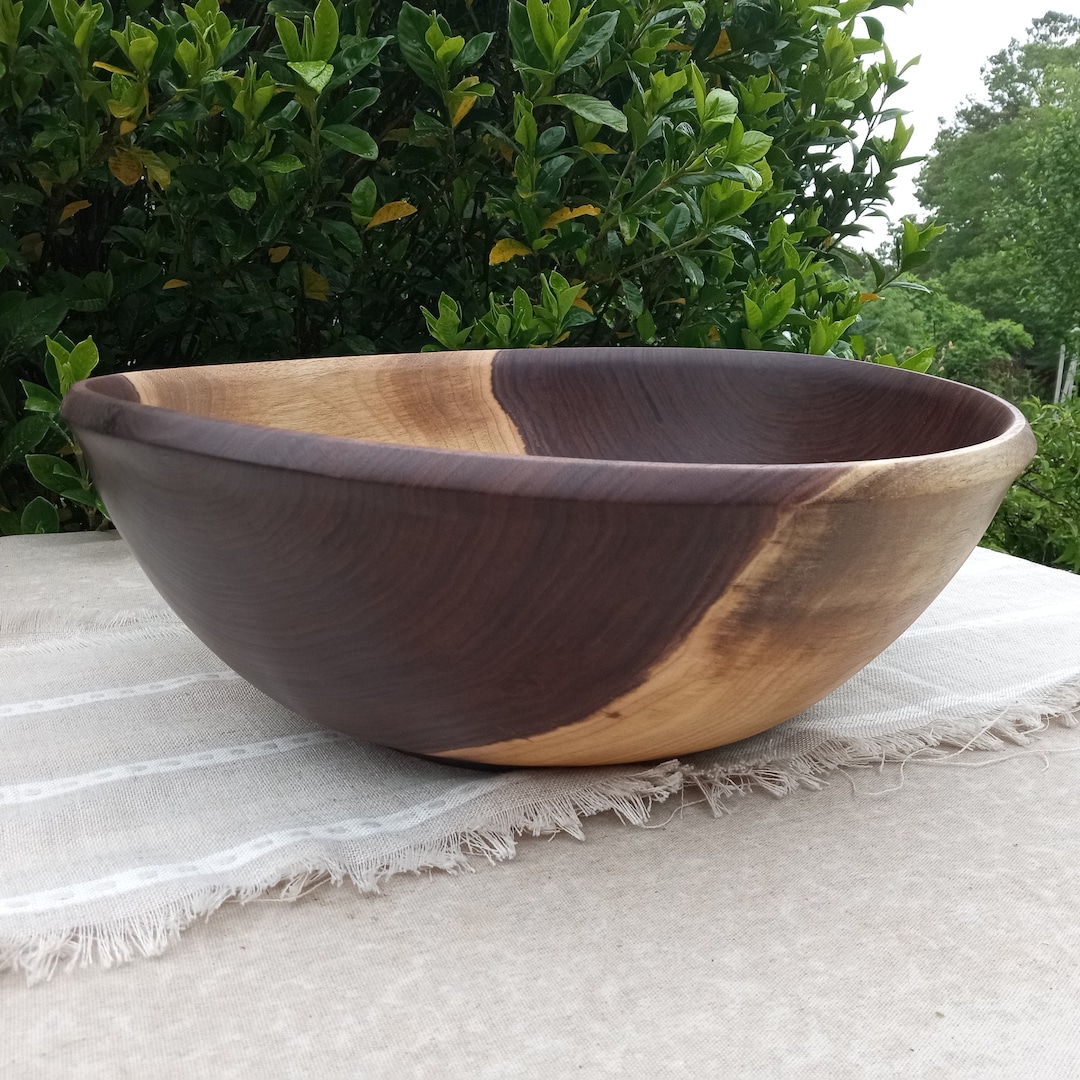 17 Walnut Wood Salad Bowl/ Large Handmade Wooden Serving Bowl/ Hand ...