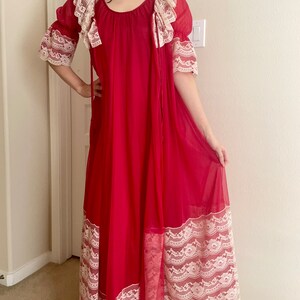 Rare Vintage Intime California Red Nylon Peignoir Nightgown and Robe ...