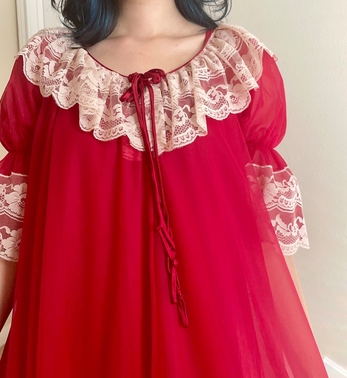 Rare Vintage Intime California Red Nylon Peignoir Nightgown and Robe ...