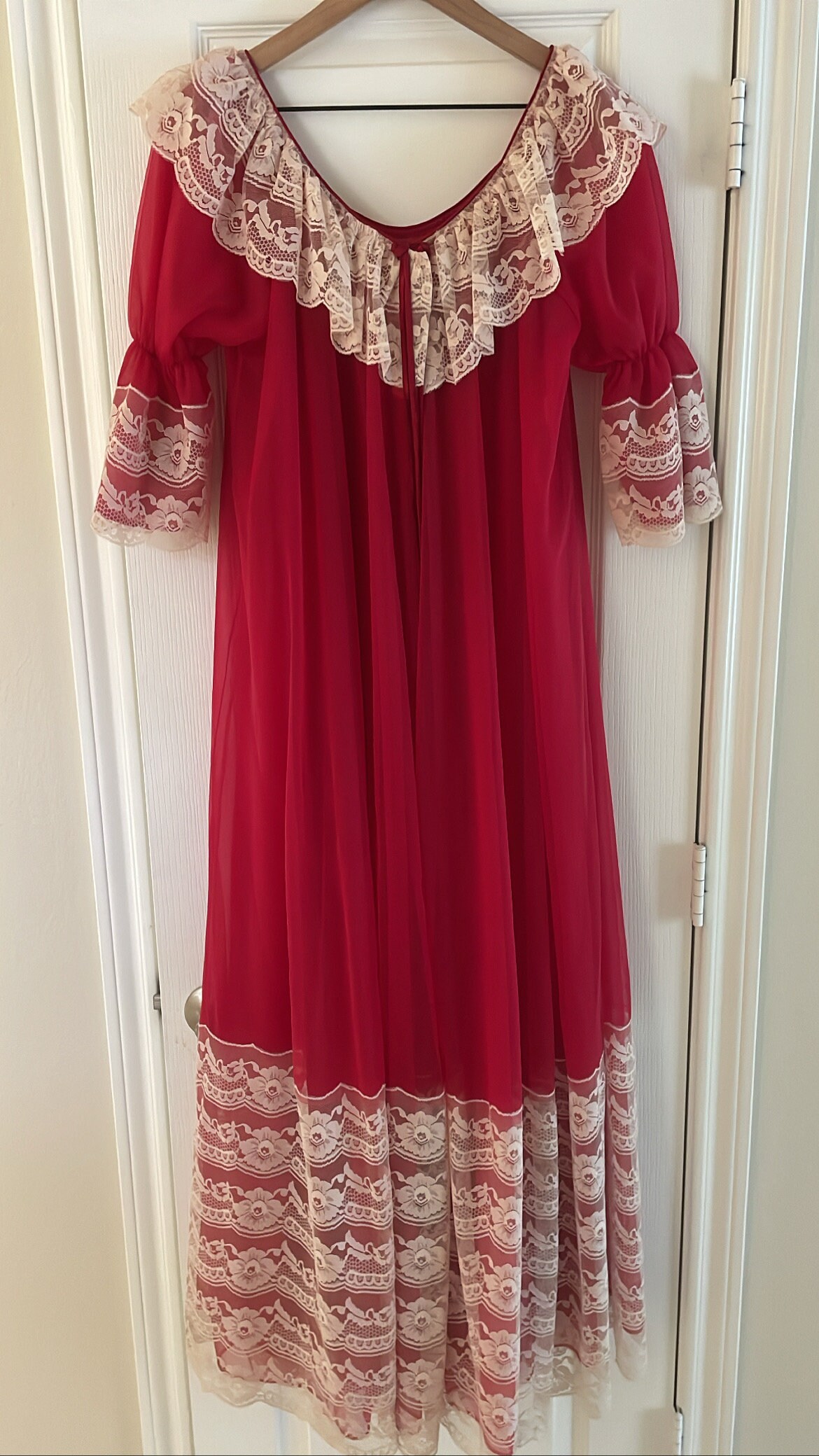 Rare Vintage Intime California Red Nylon Peignoir Nightgown and Robe ...