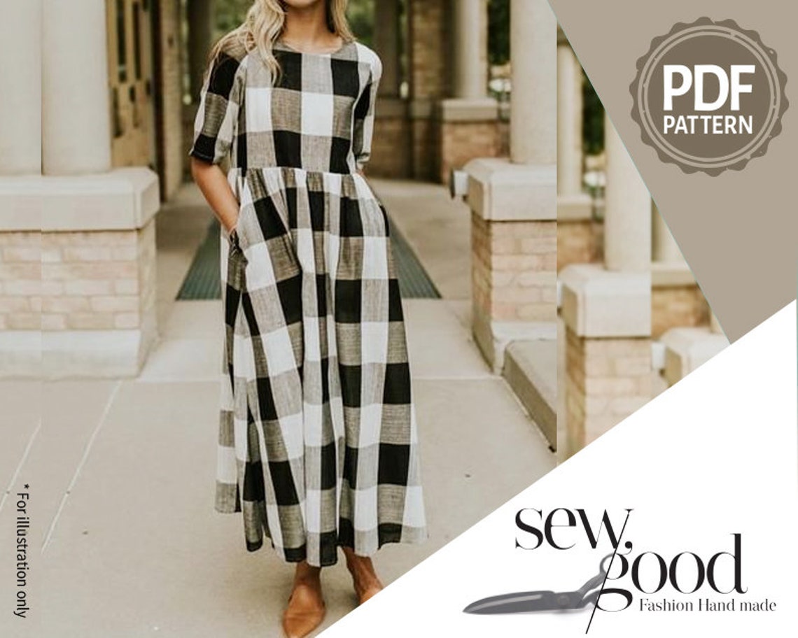 Women Gathering Dress , 1 File With All Sizes in English, PDF Printable ...