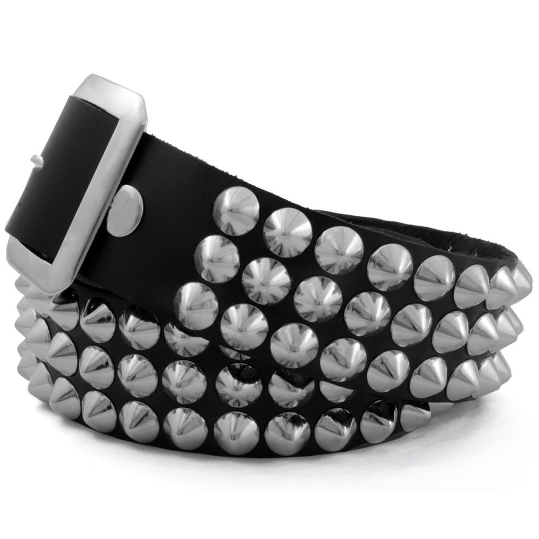 Rivithead 3 Row Cone Black Leather Belt - High Quality Genuine Leather ...