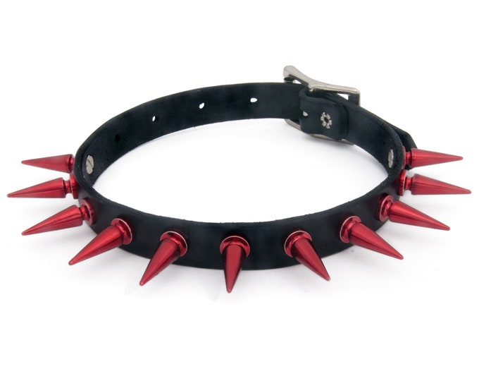 11.5 to 15.5 Inch Neck, Red Spike Dog Collar, Medium Dog or Large Puppy ...