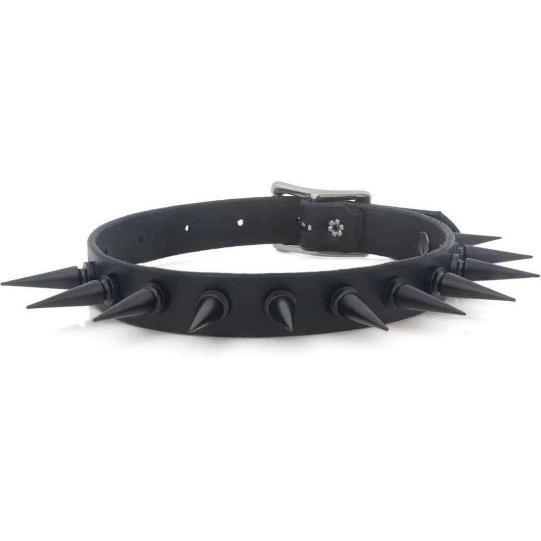 Rivithead Leather Choker With Large Black Spikes - Etsy