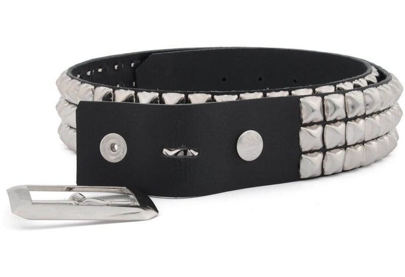 3 Row Pyramid Studded Leather Rocker Belt - Etsy