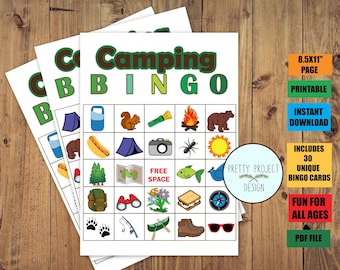 Camping BINGO Game, Printable Summer Digital Download, Kids Activities ...