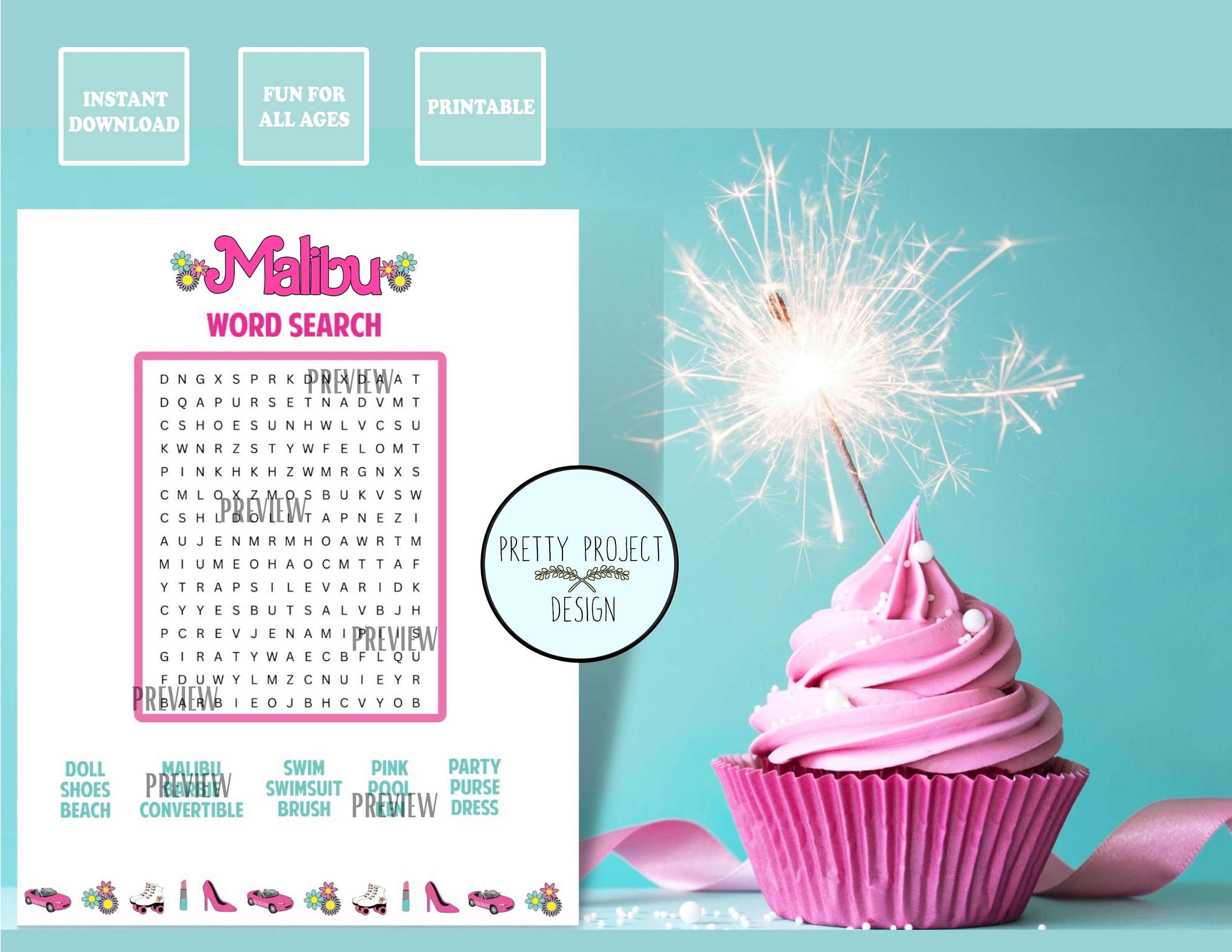 Malibu Word Search PARTY GAME - Etsy