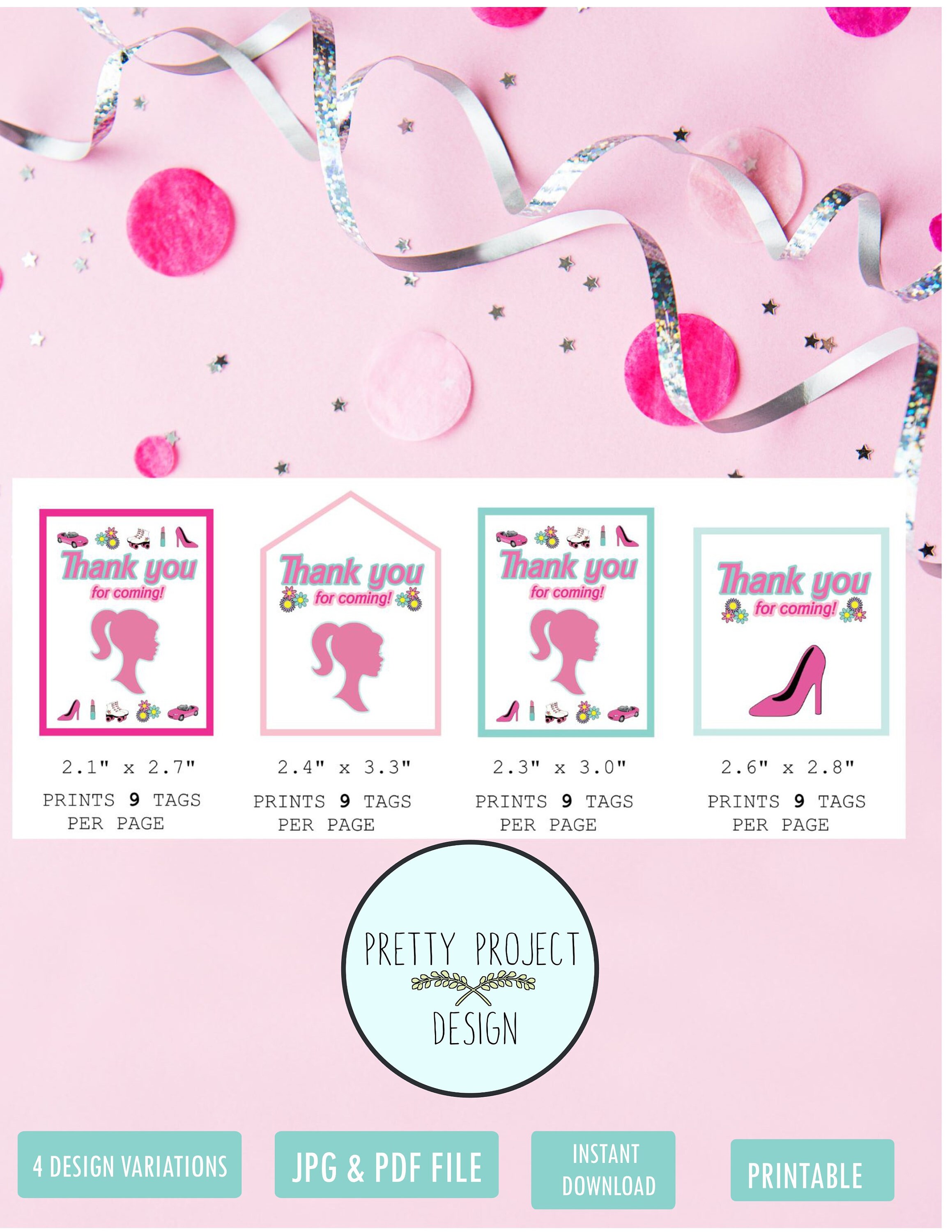 THANK YOU Tags BARB Doll Pink Party - Etsy