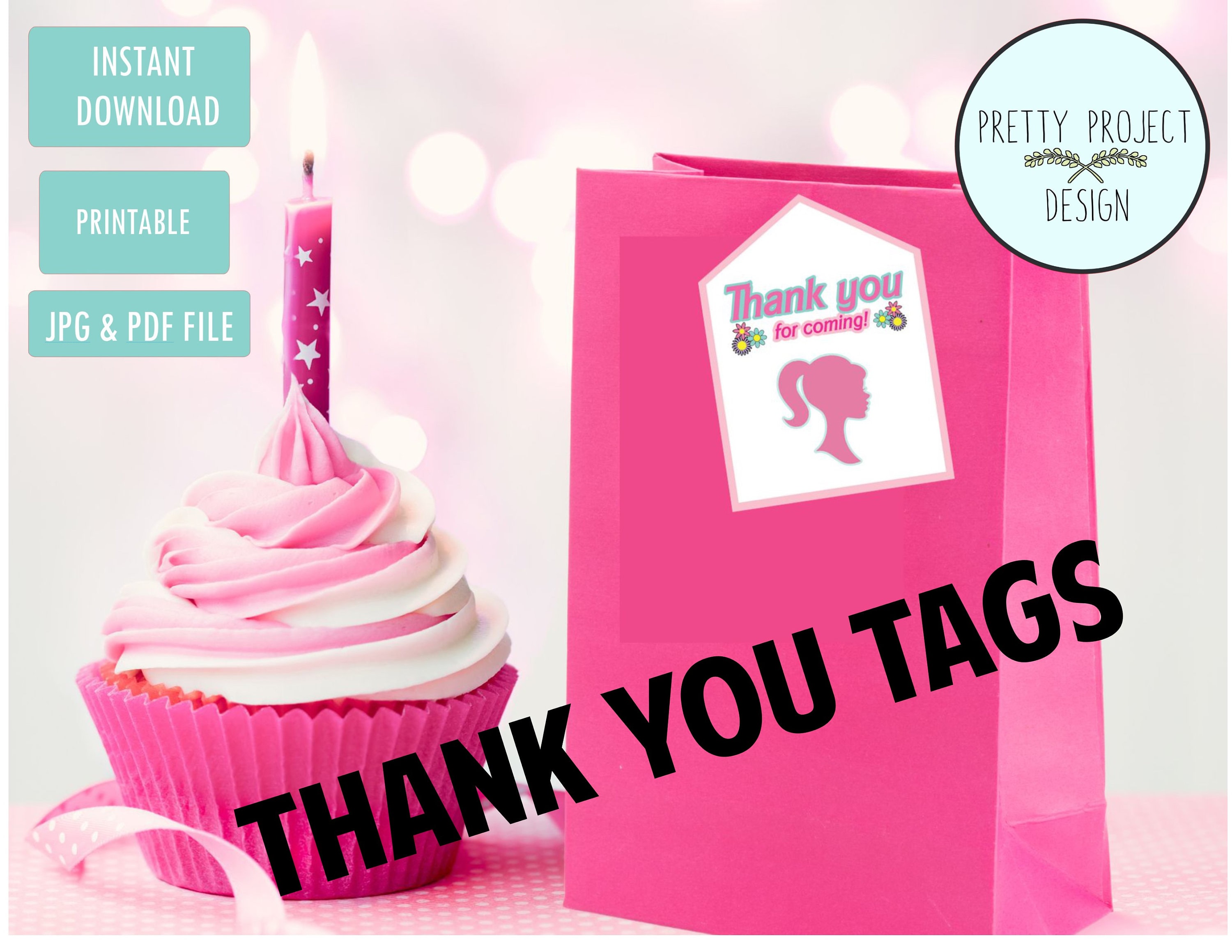 THANK YOU Tags BARB Doll Pink Party - Etsy