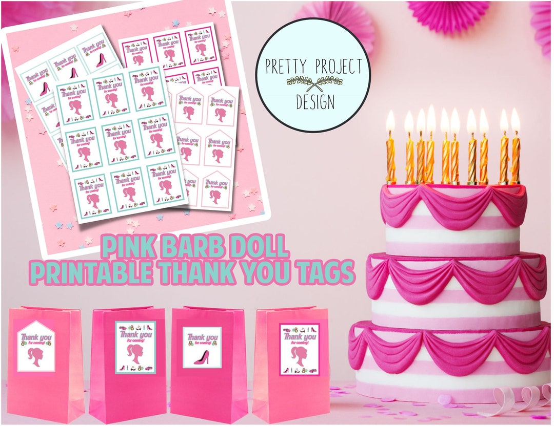 THANK YOU Tags BARB Doll Pink Party - Etsy