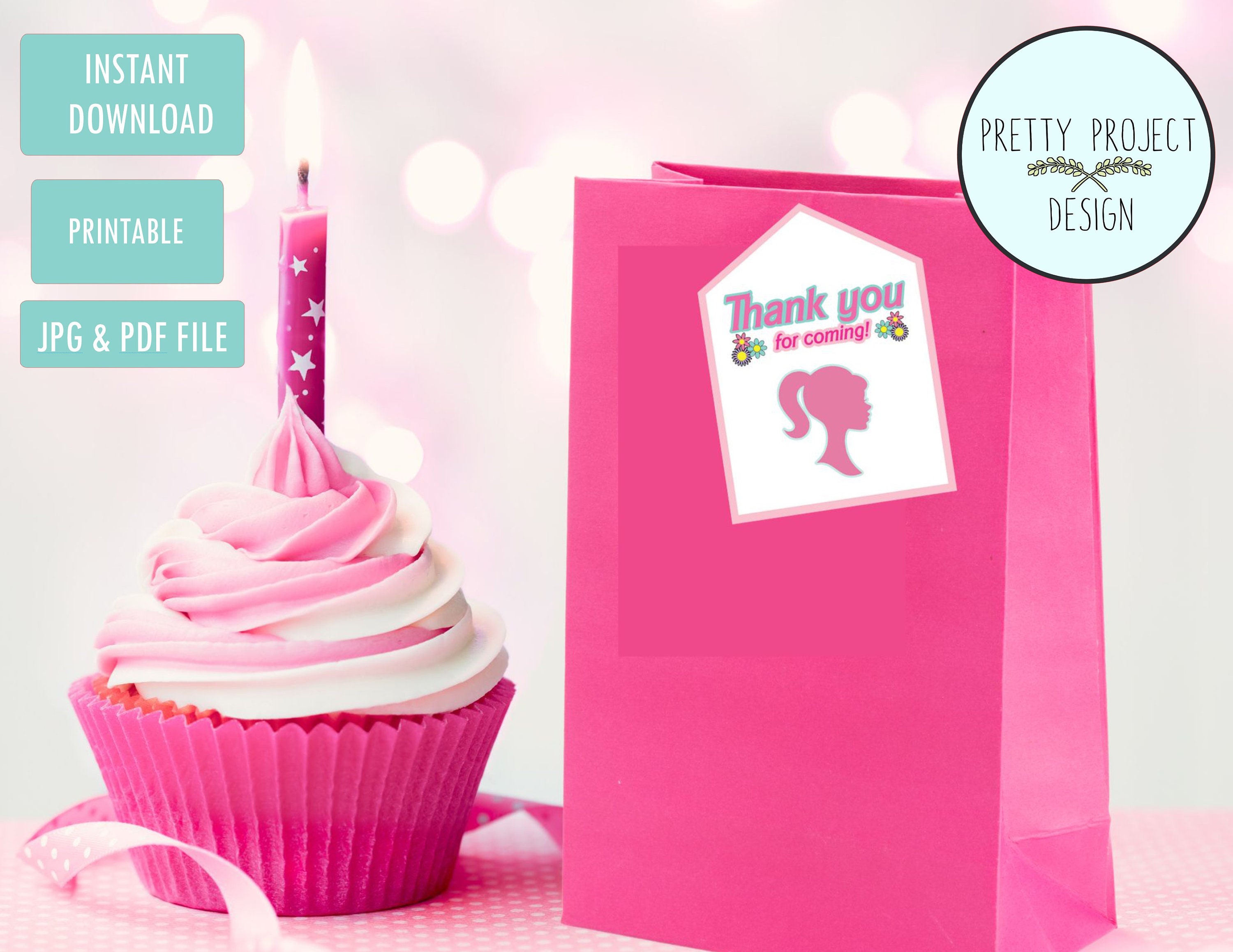 THANK YOU Tags BARB Doll Pink Party - Etsy