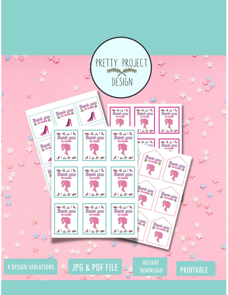 THANK YOU Tags BARB Doll Pink Party - Etsy