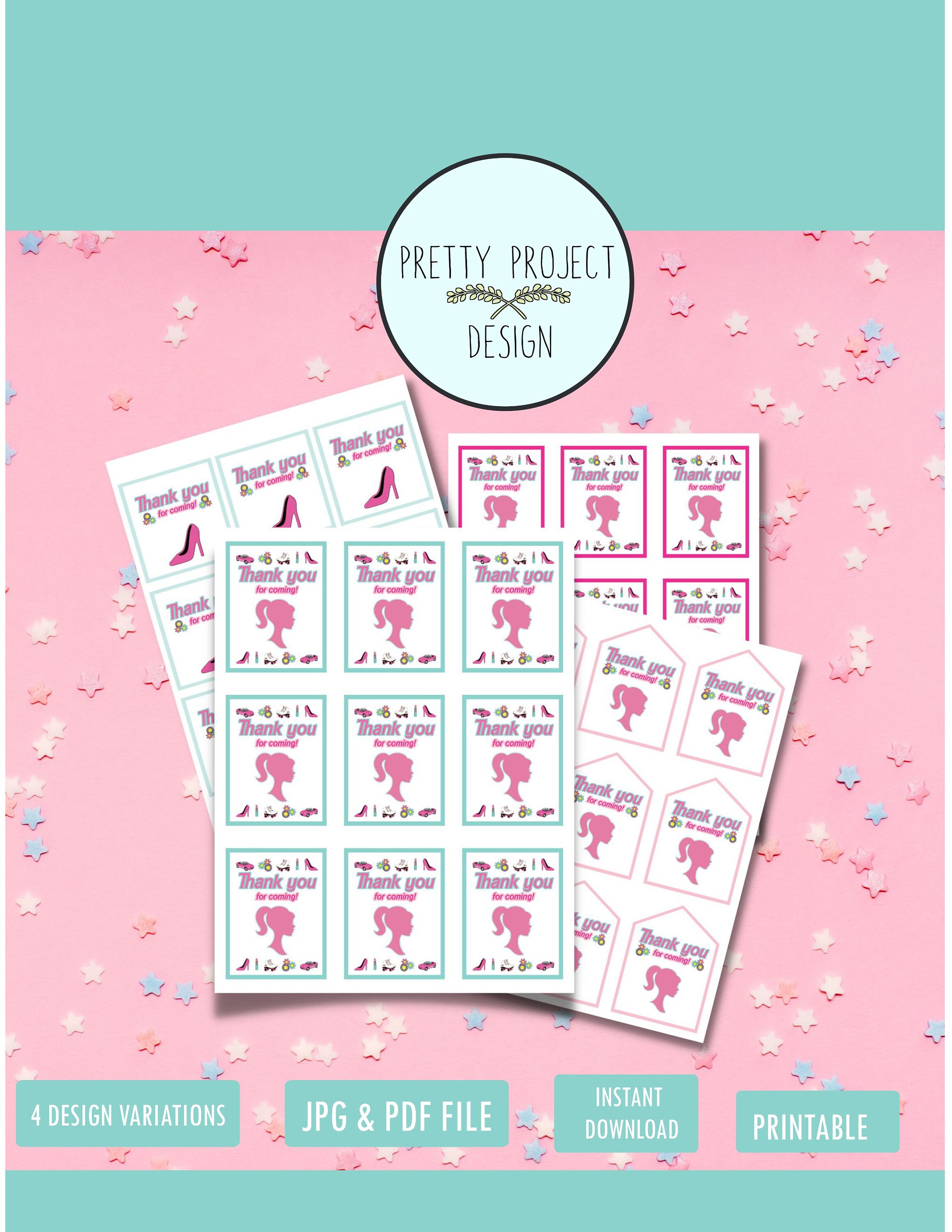THANK YOU Tags BARB Doll Pink Party - Etsy