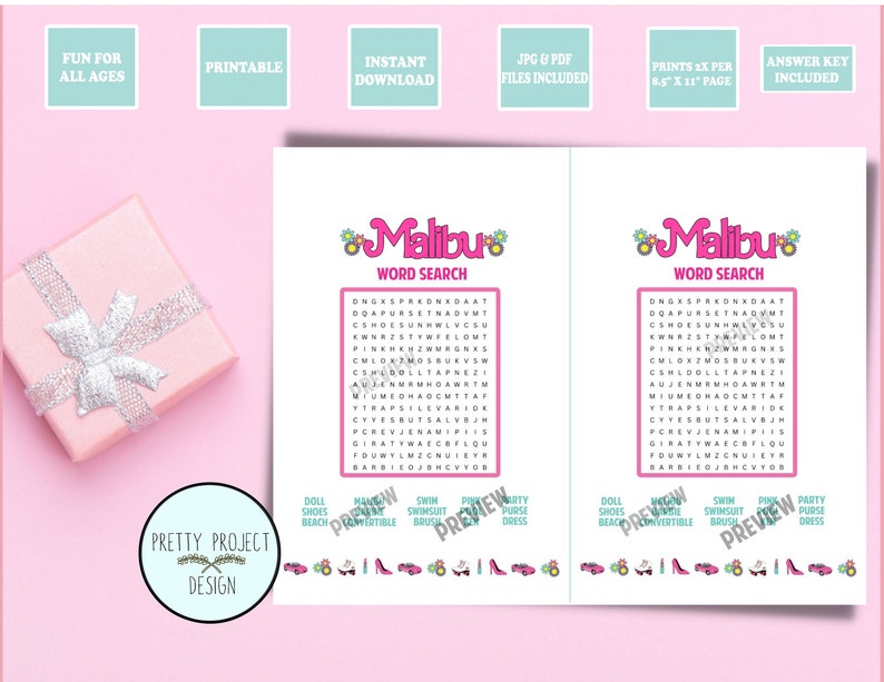 Malibu Word Search PARTY GAME - Etsy