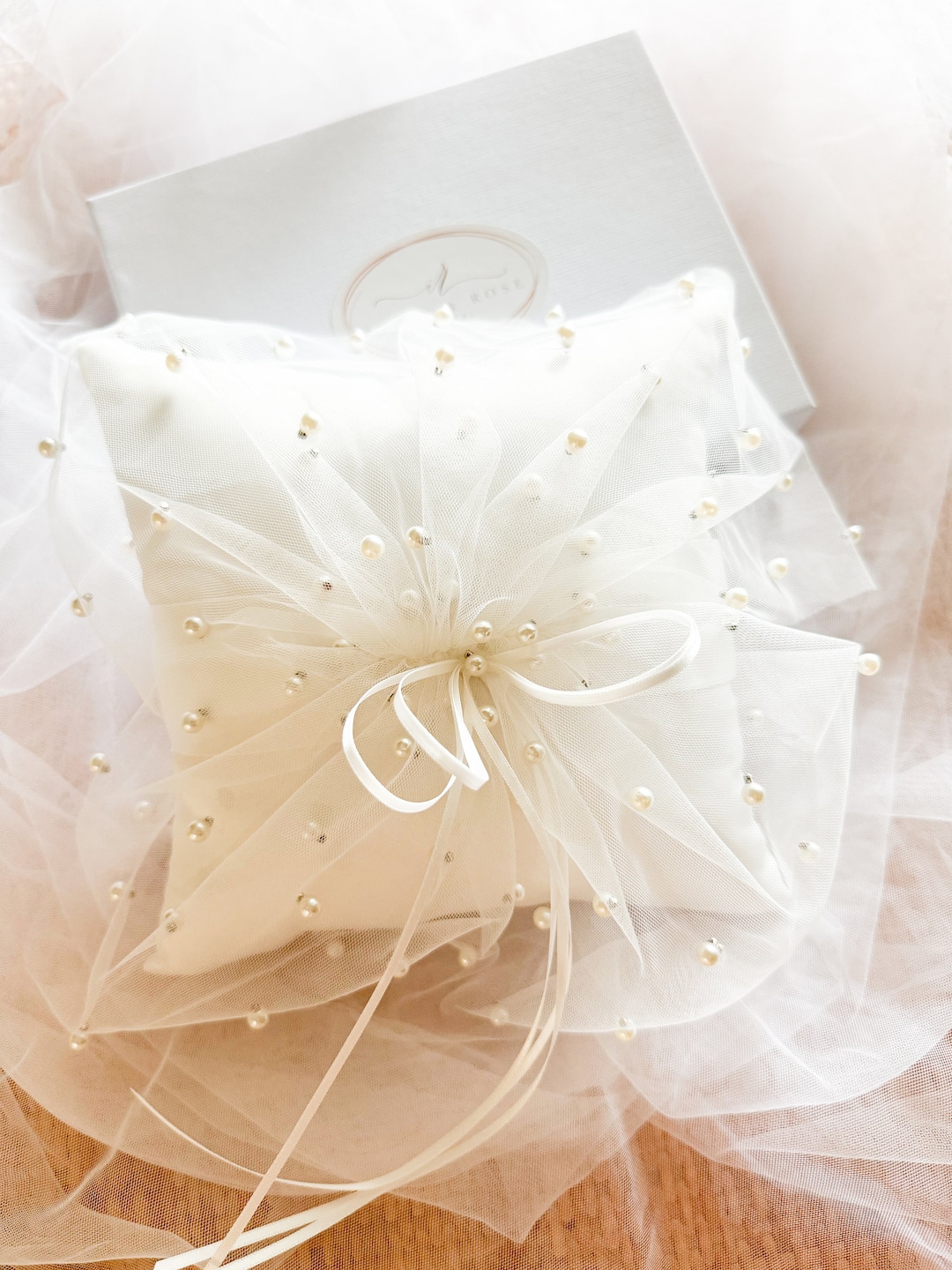 White or Ivory Pearl Tulle Ring Bearer's Pillow for Page Boy - Etsy