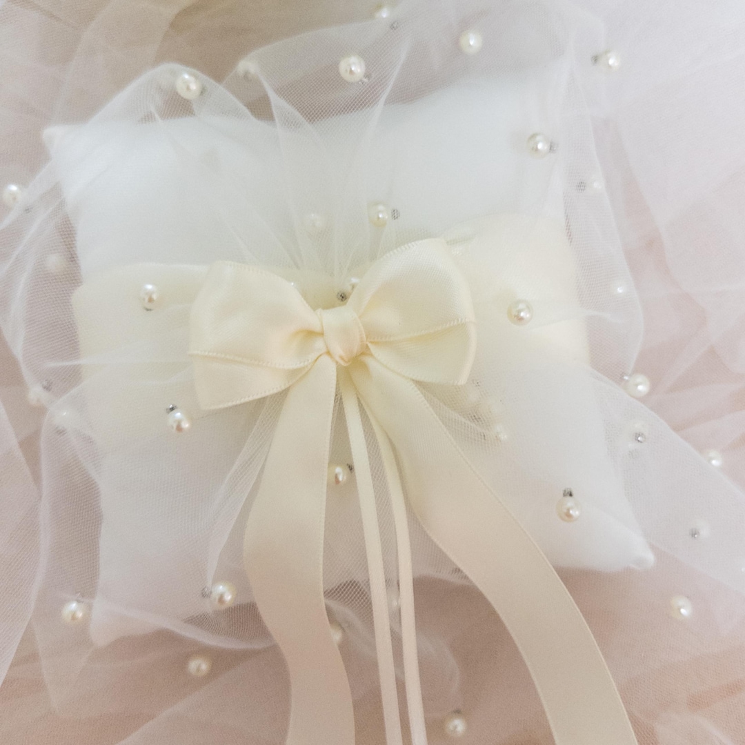 White or Ivory Ribbon Pearl Tulle Ring Bearer's Pillow for Page Boy ...