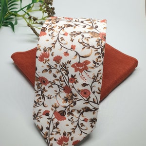 Rustfloral Tie Floral Tie Groomsmen Tie Terracota Orange - Etsy