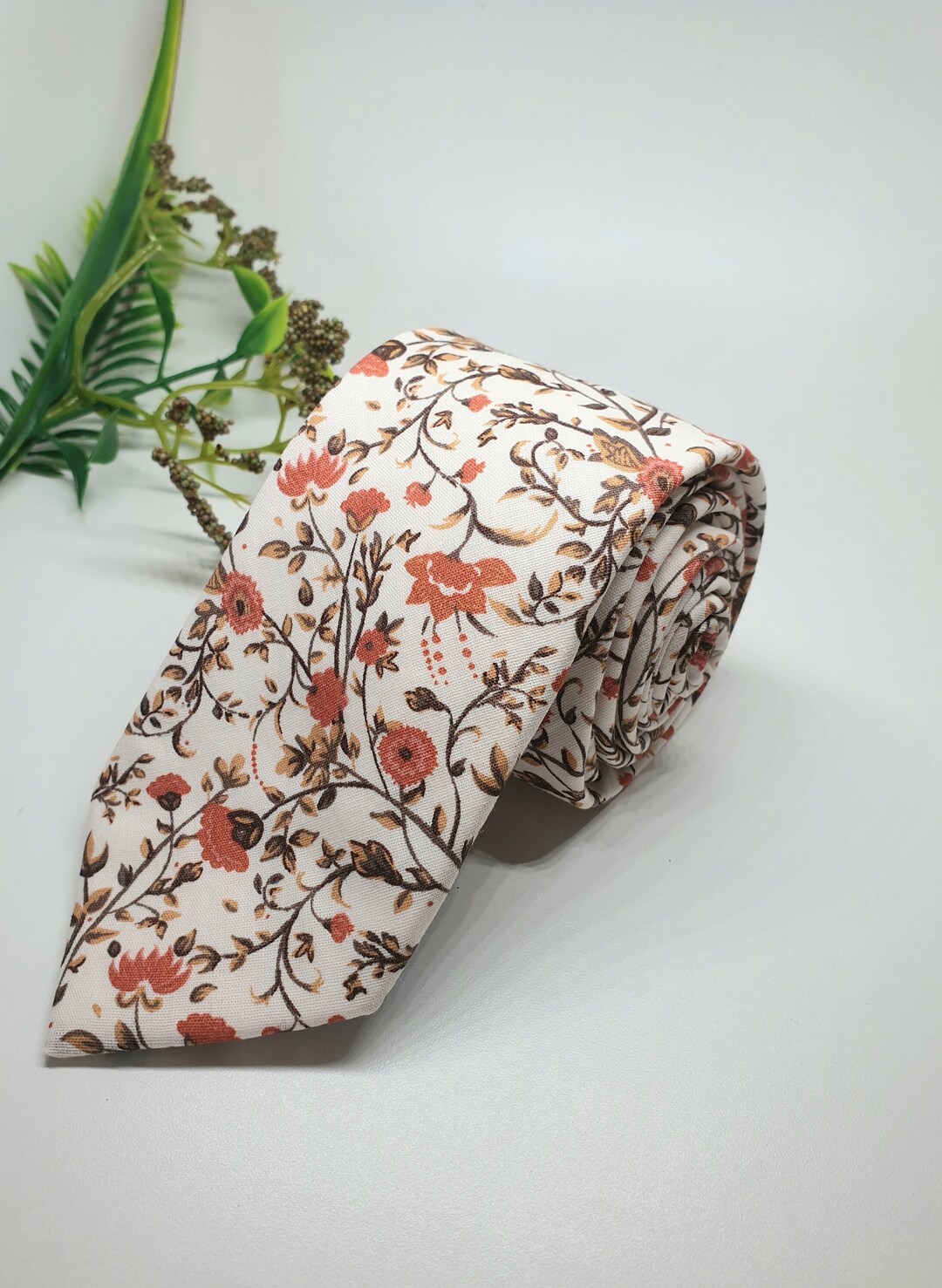 Rustfloral Tie Floral Tie Groomsmen Tie Terracota Orange - Etsy