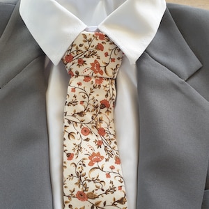 Rustfloral Tie Floral Tie Groomsmen Tie Terracota Orange - Etsy