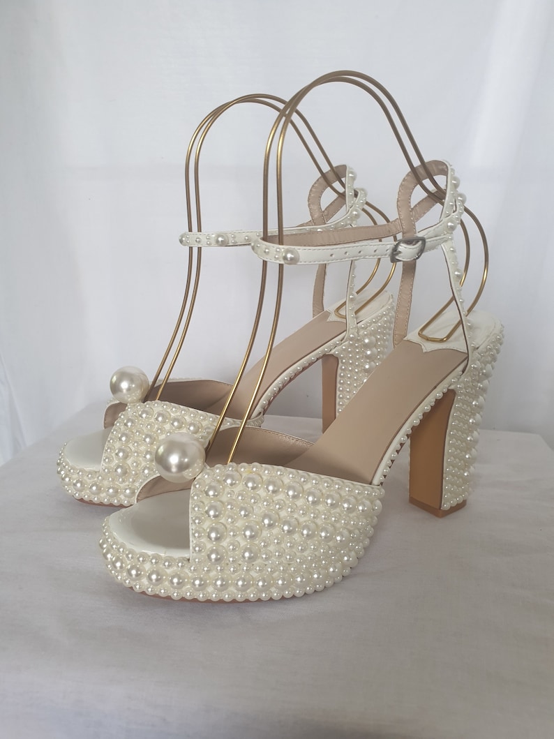 Ivory Pearl Bridal Shoes, Block Heel, Platform Wedding Shoes - Etsy
