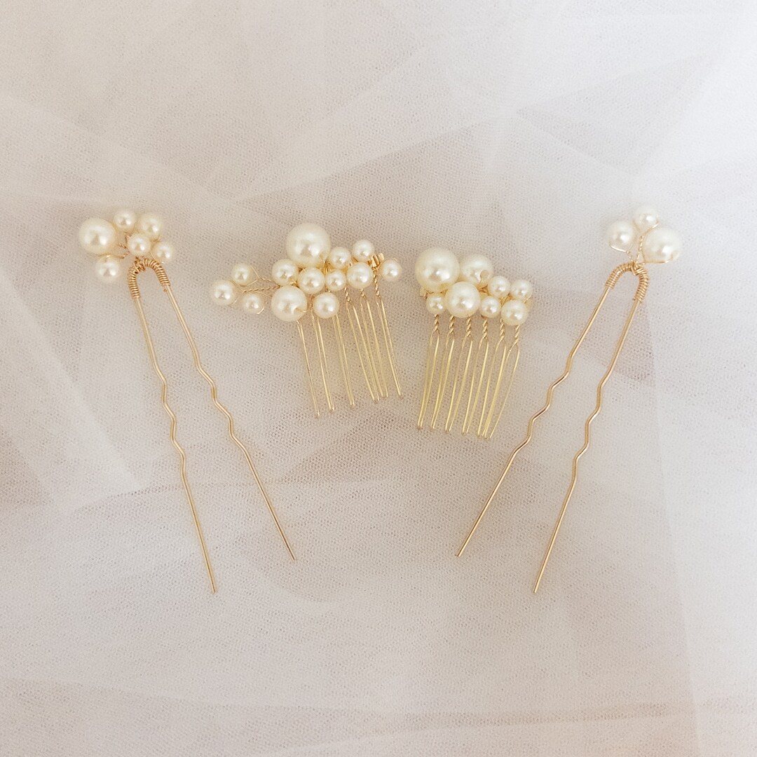 Gold Abbey Pearl Wedding Hair Pins & Combs for Bride or Bridesmaids - Etsy