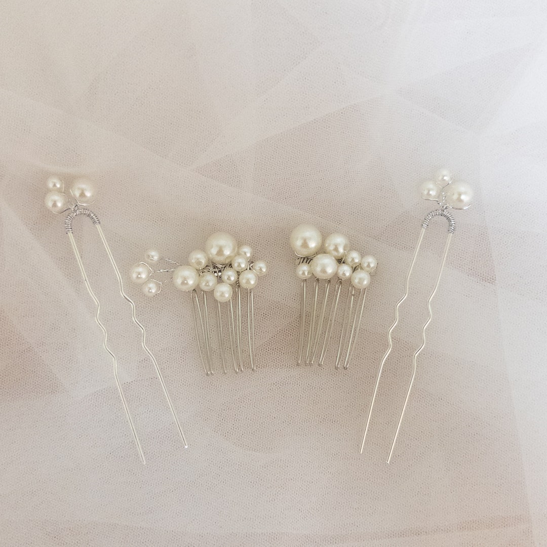 Silver Abbey Pearl Wedding Hair Pins and Combs: Bridal Accessories ...