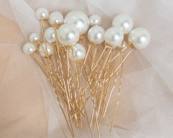 Gold Abbey Pearl Wedding Hair Pins Set of 3 - Etsy