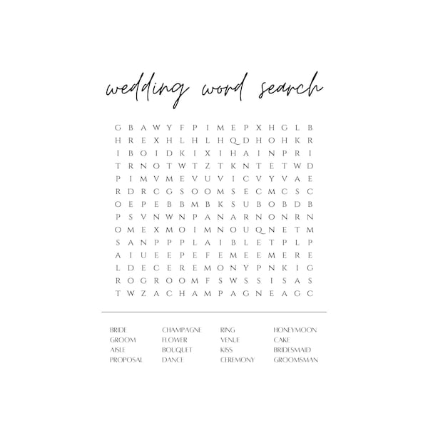 Wedding Word Search - Etsy